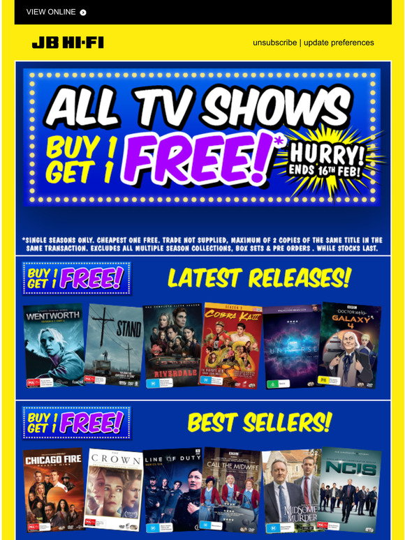 JB Hi-Fi: TV Shows Buy 1 Get 1 Free | Milled
