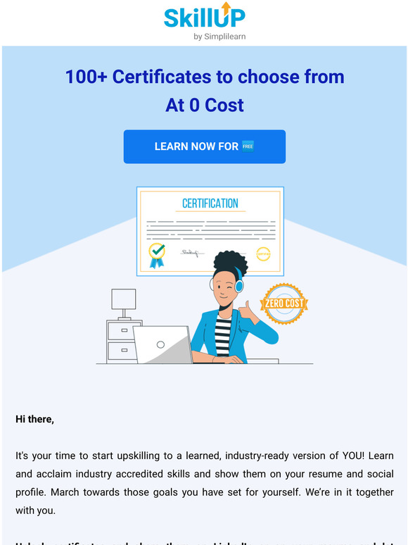 Simplilearn: Certificates At 0 Cost: March towards your goals | Milled