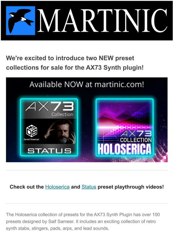 Martinic Audio: New Preset Collections for AX73! | Milled