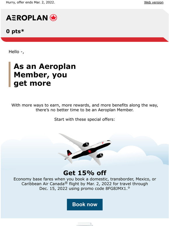 Air Canada: Aeroplan exclusive offer: get 15% off your next Air Canada ...