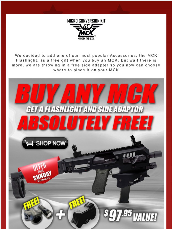 CAA: Free 600 lumen flashlight + side adapter with MCK purchase | Milled