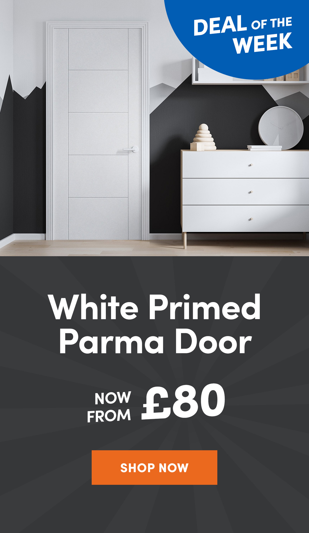 Leader: WEEKLY DEAL | White Primed Parma 5P door - now from 80! | Milled