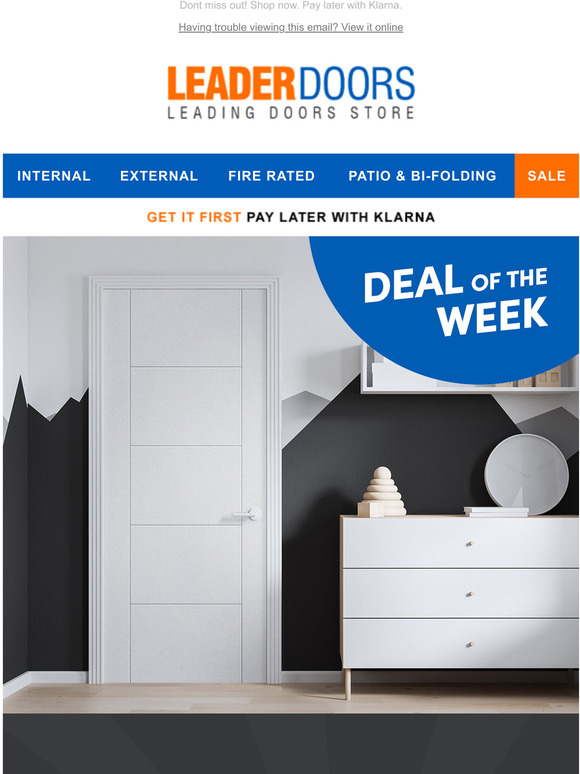 Leader: WEEKLY DEAL | White Primed Parma 5P door - now from 80! | Milled