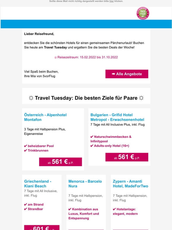 5vorFlug: Reisen Sie zu den schnsten Zielen fr Paare, lieber Reisefreund ! | Milled