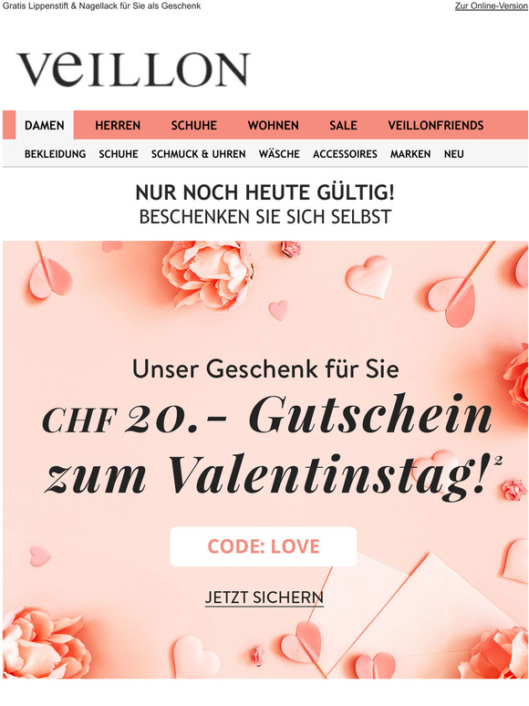 Veillon: Nur heute: CHF 20.- & gratis Geschenk zum Valentinstag! | Milled