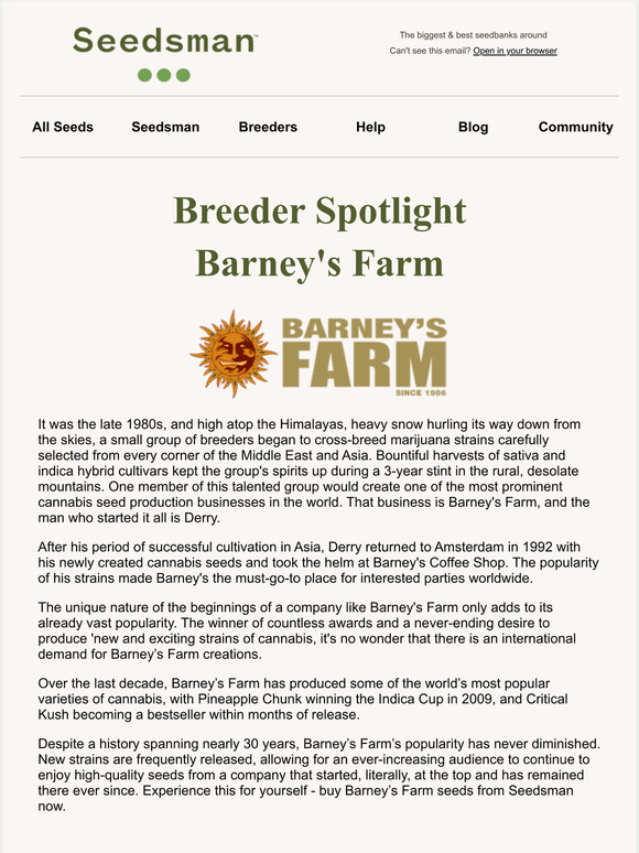 SeedsMan: Breeder Spotlight Barney's Farm | Milled
