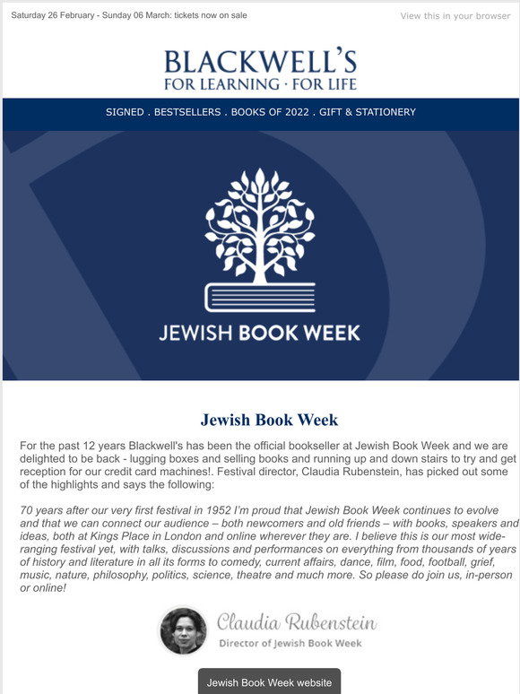 Blackwell's: A stellar line-up for Jewish Book Week 2022 | Milled
