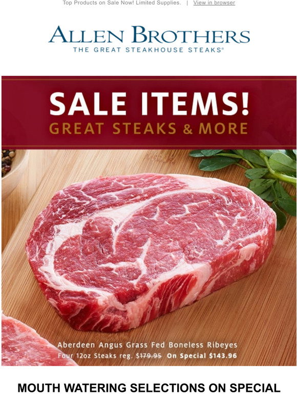 Allen Brothers: Sale Items! Great Steaks & More | Milled