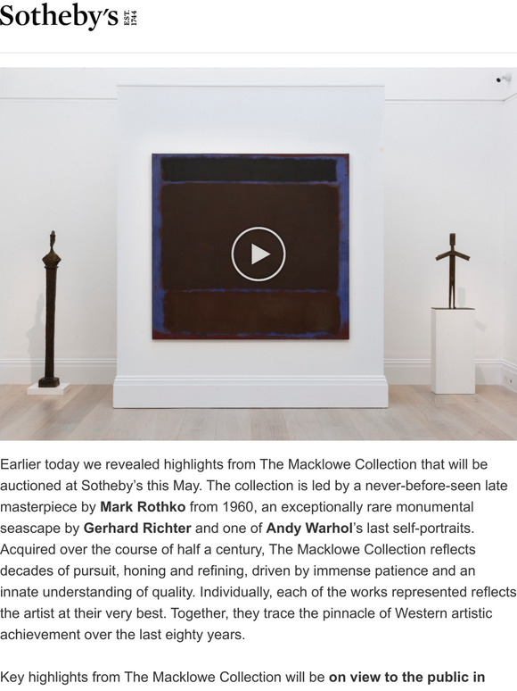 Sotheby's: The Macklowe Collection Returns to Sothebys This May | Milled