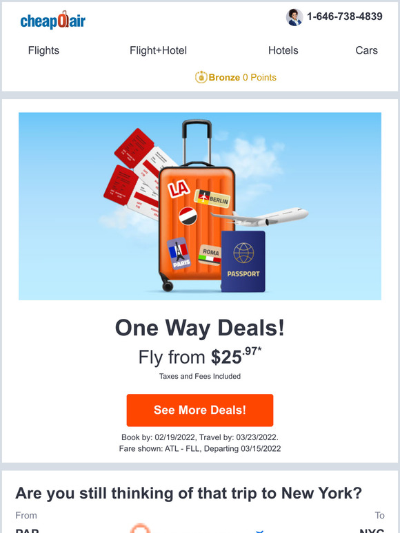 CheapOair: One Way Deals: Fly from $25.97 | Milled