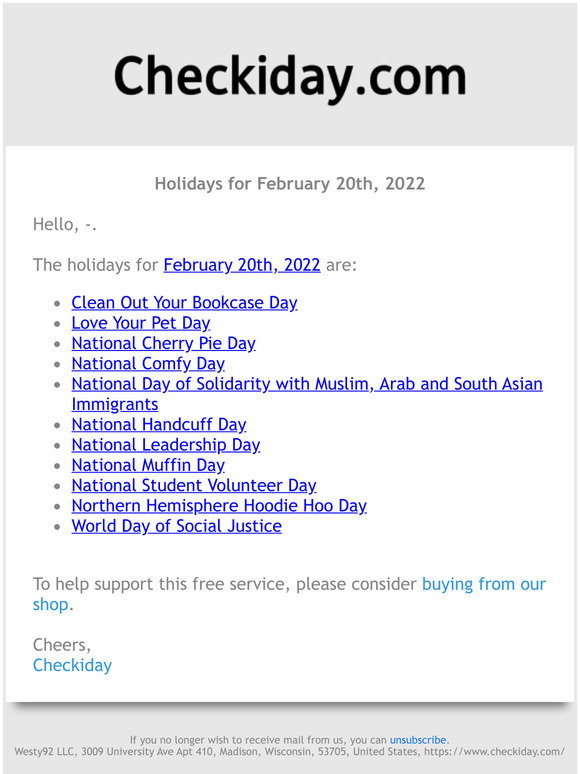 Checkiday: Holidays for February 20th, 2022! | Milled