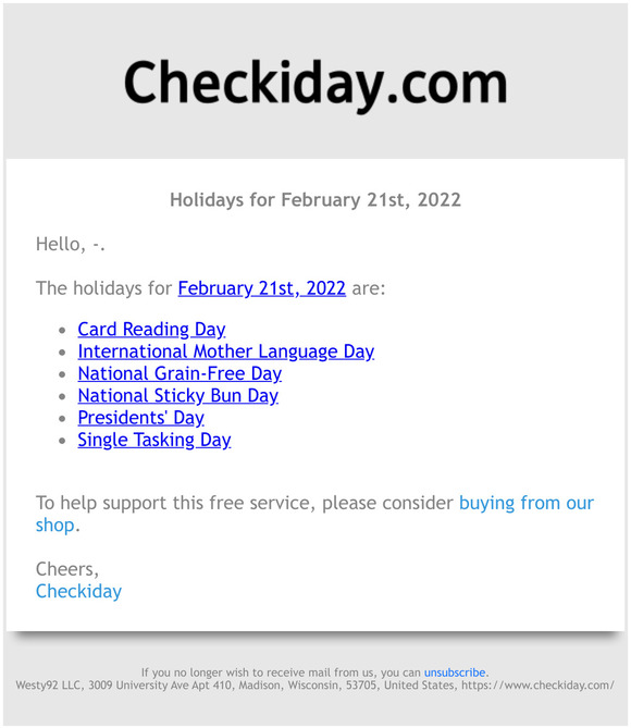 Checkiday: Holidays for February 21st, 2022! | Milled