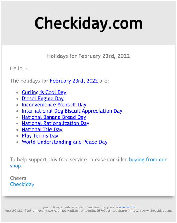 Checkiday: Holidays for February 23rd, 2022! | Milled