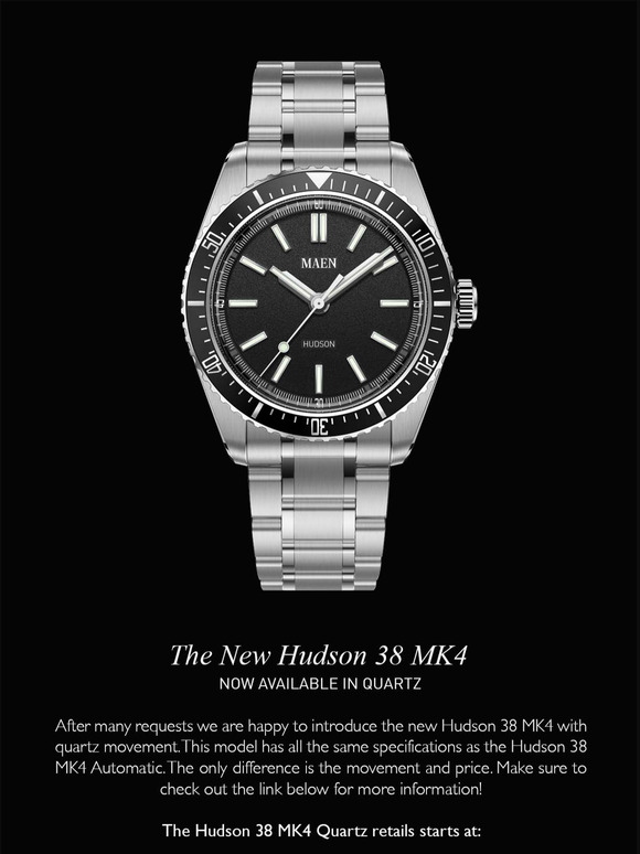 MAEN Watches: The New Hudson 38 MK4 - Now Available In Quartz | Milled