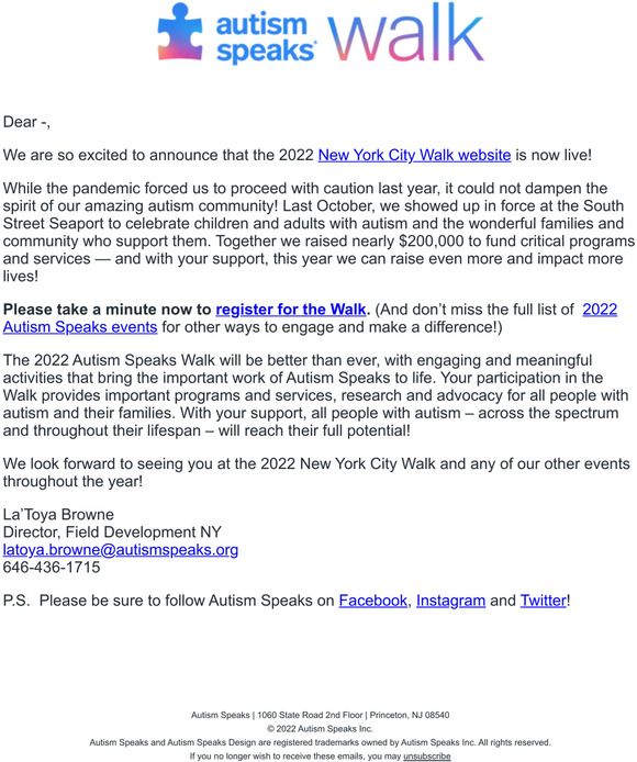 Autism Speaks: The 2022 Autism Speaks NYC Walk website is here! | Milled