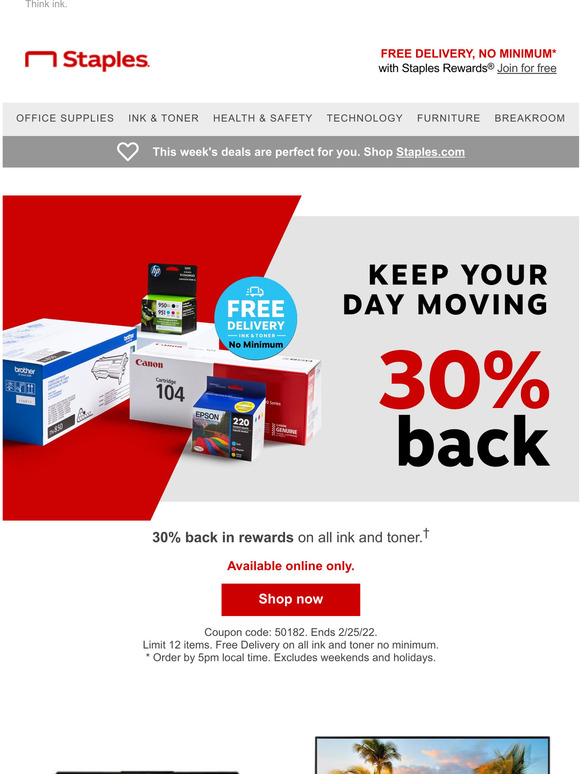 Staples: Huge rewards on ink and toner get 30% back! | Milled