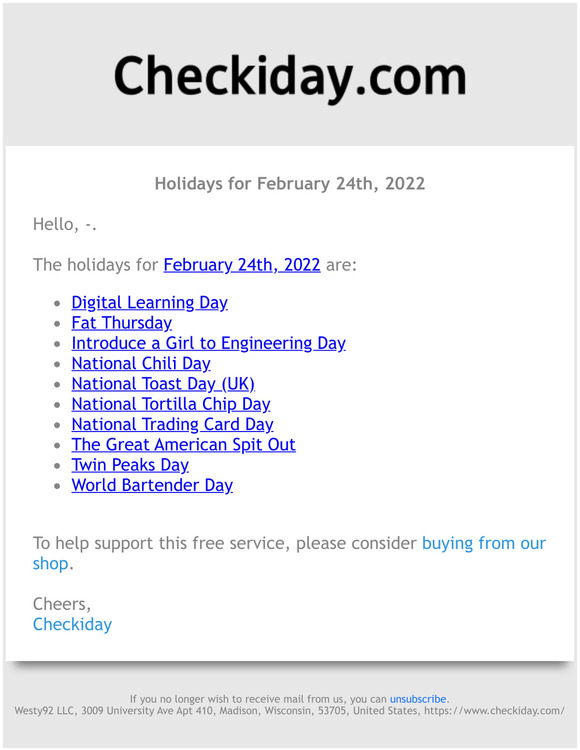 Checkiday: Holidays for February 24th, 2022! | Milled