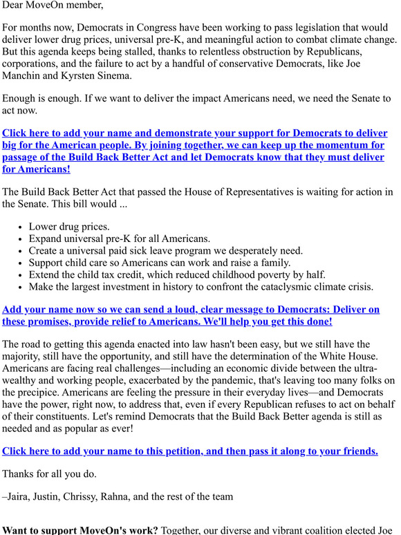 MoveOn: SIGN: Stop corporate obstruction! | Milled