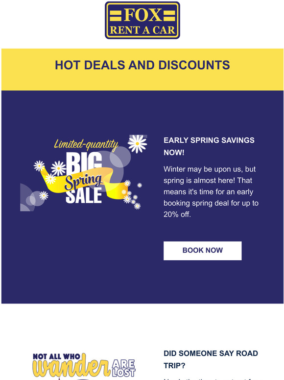 Fox Rent A Car: Your weekly HOT DEALS list has new offers. | Milled