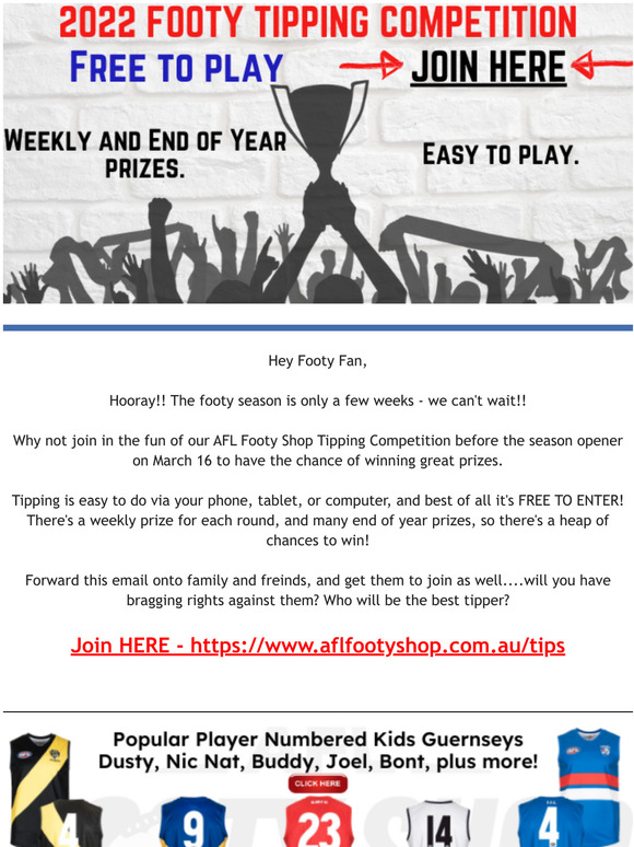 AFL Footy Shop: Join our 2022 footy tipping comp to win great prizes ...