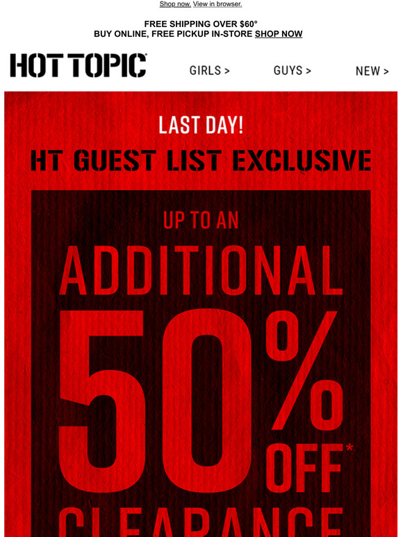 Hot Topic: Extra Clearance savings end today, Guest Listers | Milled