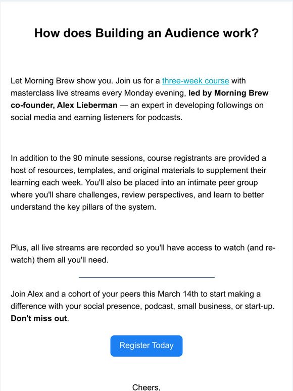 Morning Brew Newsletter: How does Building an Audience work? | Milled