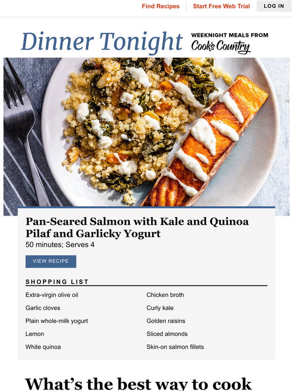 America's Test Kitchen: Dinner Tonight: Pan-Seared Salmon with Kale and ...