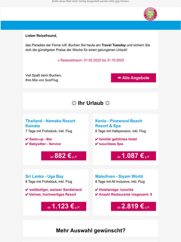 5vorFlug DE: Ihre Fernreise zum Schnapperpreis, lieber Reisefreund ! | Milled