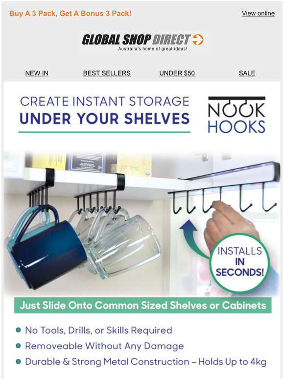 Global Shop: NEW IN: Nook Hooks: Create More Shelf Storage, Instantly ...