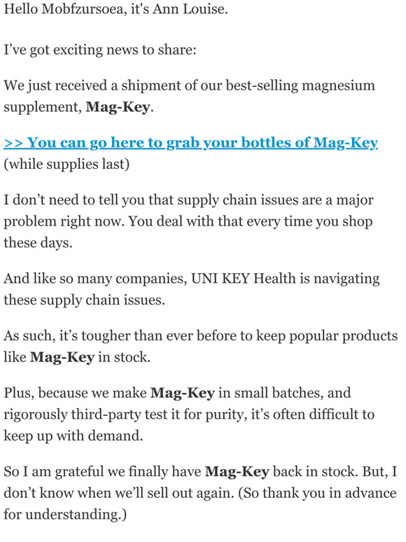 UNI KEY Health Systems: [Alert] Mag-Key is now back in stock! | Milled