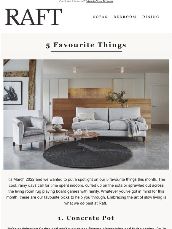 Raft Furniture: 5 favourite things this March | Milled