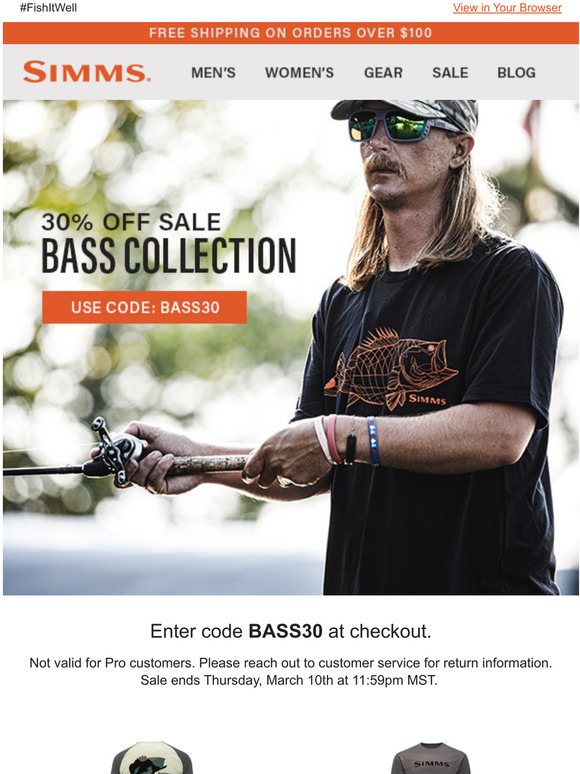 Simms Fishing Products: Simms Bass Collection: 30% OFF | Milled
