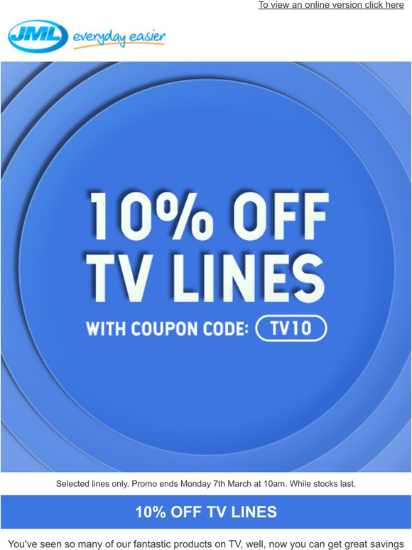 JML: Save 10% on our new TV lines | Milled