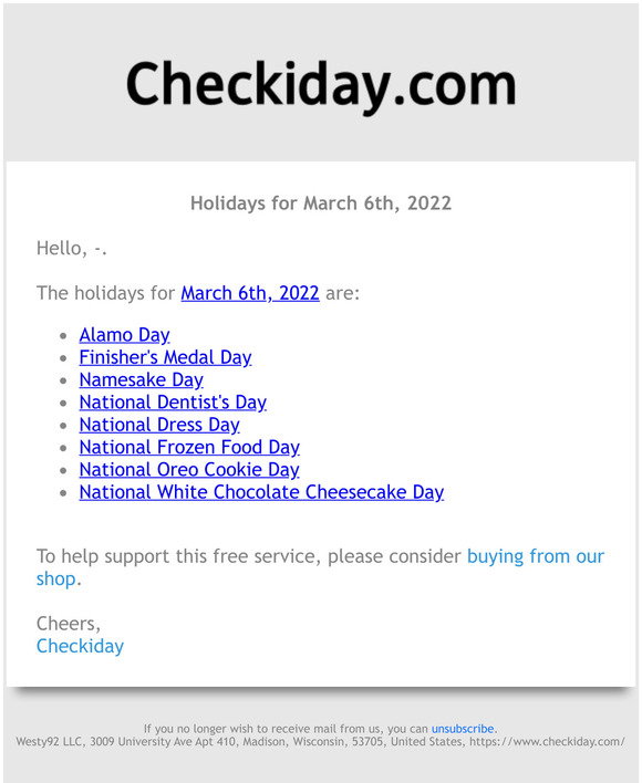 Checkiday: Holidays for March 6th, 2022! | Milled