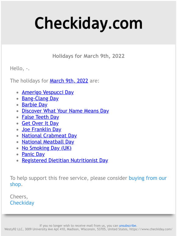 Checkiday: Holidays for March 9th, 2022! | Milled