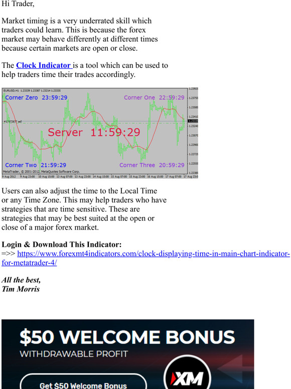Forex MT4 Indicators: [Download] Clock Displaying Time in Main Chart Indicator for MT4 | Milled