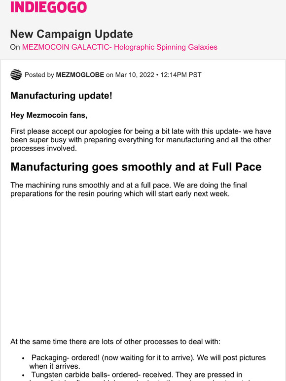Indiegogo: Update #1 from MEZMOCOIN GALACTIC- Holographic Spinning ...