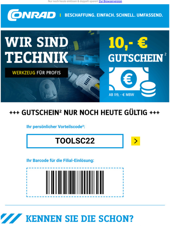 Conrad Electronic: LETZTE CHANCE: Ihr 10,- Gutschein wartet! | Milled