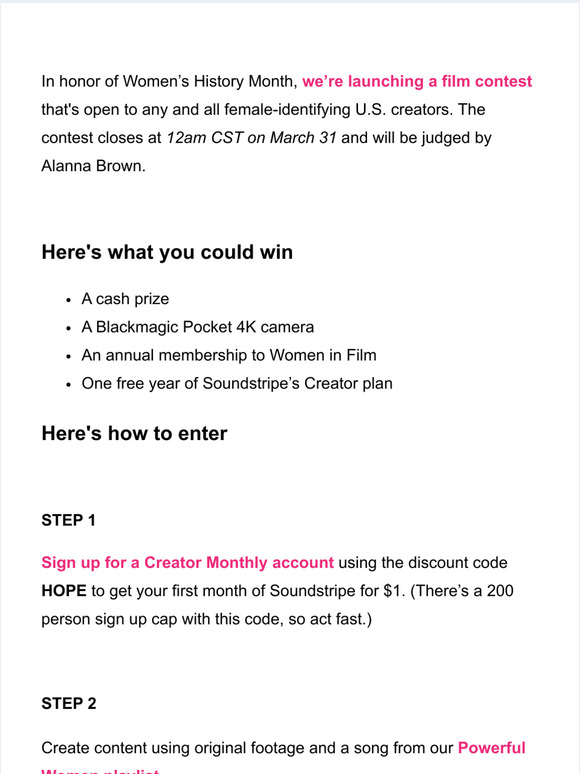 Soundstripe: Introducing the Womens History Month Film Contest | Milled