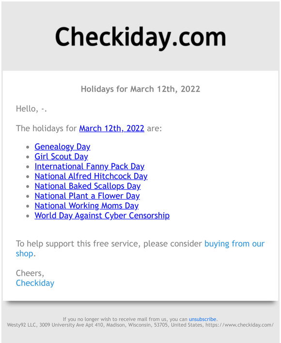 Checkiday: Holidays for March 12th, 2022! | Milled
