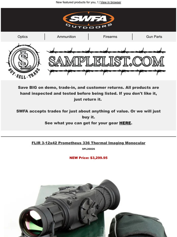 SWFA: Samplelist Savings - SWFA SS, Leupold, Flir, Trijicon | Milled