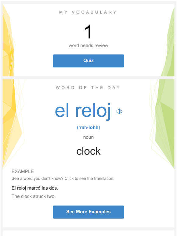 Encontrada: Study "el reloj" and 1 More Word! SpanishDict Vocabulary ...