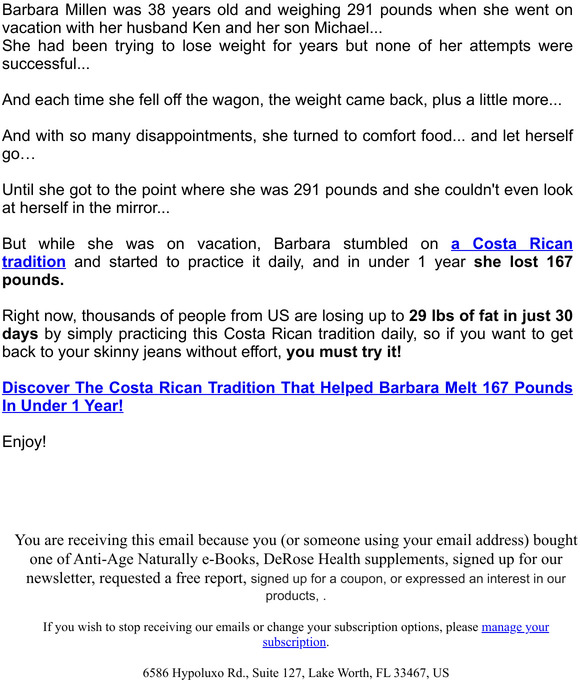 DeRose Health: Barbara Melted 167Lbs With This Costa Rican Tradition ...