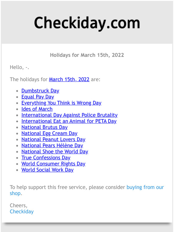 Checkiday: Holidays for March 15th, 2022! | Milled