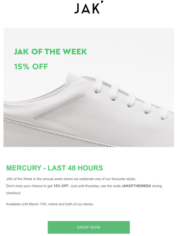 JAK Shoes: JAK OF THE WEEK - 15% OFF | Milled