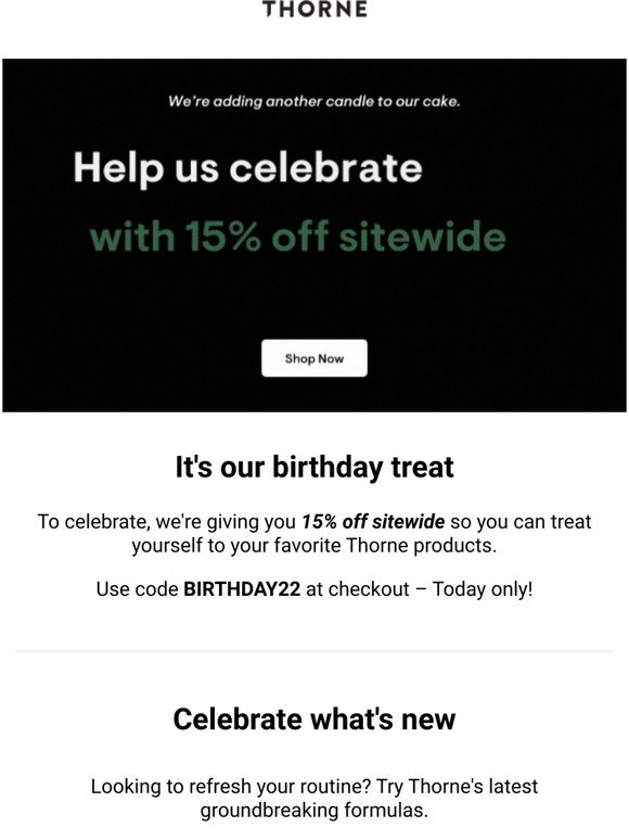 Thorne Research: Celebrate by saving 15% on Thorne products! | Milled
