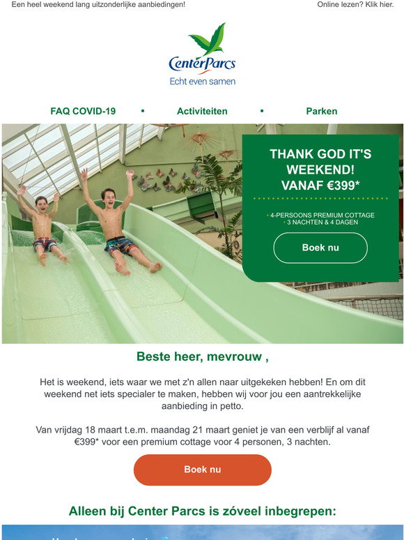Center Parcs: Een heel weekend lang uitzonderlijke aanbiedingen! | Milled