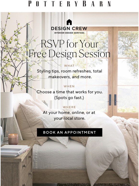 Pottery Barn: Free interior design help! (Spots are going fast.) | Milled