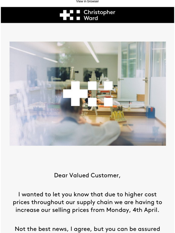 Christopher Ward: A message from our CEO about price increases from ...