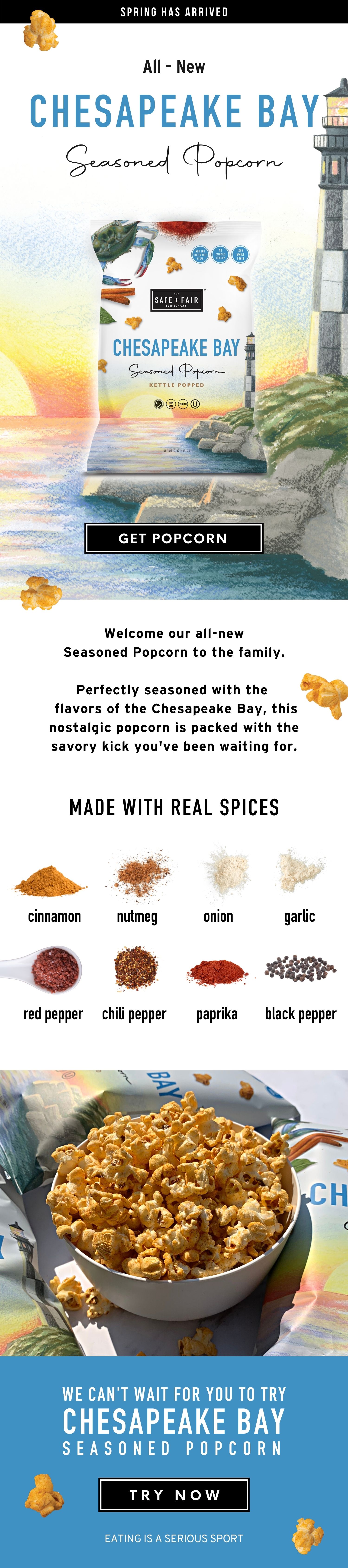 Safe + Fair: ALL-NEW | CHESAPEAKE BAY SEASONED POPCORN | Milled
